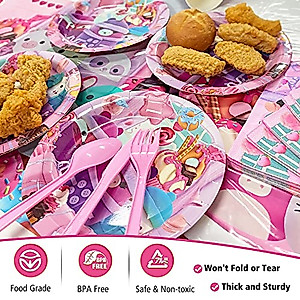 PCS Cute Kitty Party Supplies, Pink Cat Party Decoration Include Balloons, Backdrop, Tablecloth, Cake topper, Plates, Hanging Swirls Party Favors for Serves 10 Guests