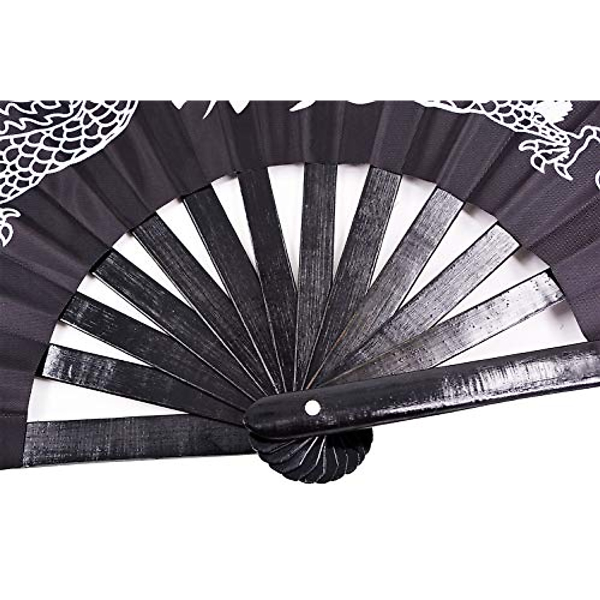Amajiji Large Rave Folding Hand Fan for Men/Women, Chinese Japanese Kung Fu Tai Chi Handheld Fan Performance Fan Festival Gift Fan Craft Fan Folding Fan Dance Fan (Black Dragon)