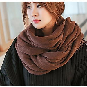 Wander Agio Womens Warm Long Shawl Winter Upset Large Scarf Pure Color Coffee