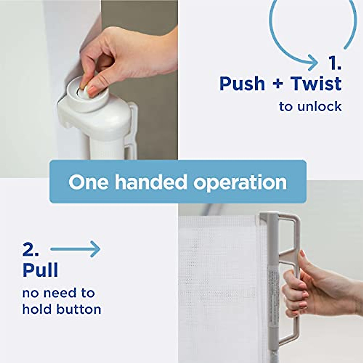 Retractable Baby Gate Perma Child Safety 41" Tall x 71” Wide, Mesh, For Stairs, Doorways, Dogs, Pets, Indoor, Outdoor, One-Handed Operation, Locking, Easy Install, Hardware Mount, White