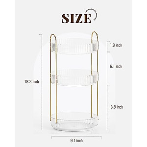 Devokimi Bathroom Organizer Countertop, Rotating Makeup Organizer for Vanity, 3 Tier Under Sink Organizer, Vanity Tray Shelf for Cosmetic, Skin Care, Perfume (Clear)