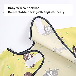 Jarafom Baby Weaning Bibs anti-dirty Highchair Waterproof Sleeved Bib Set Stain Odor Resistance Play Smock Apron 6-36 Months (long sleeves - Yellow fox)