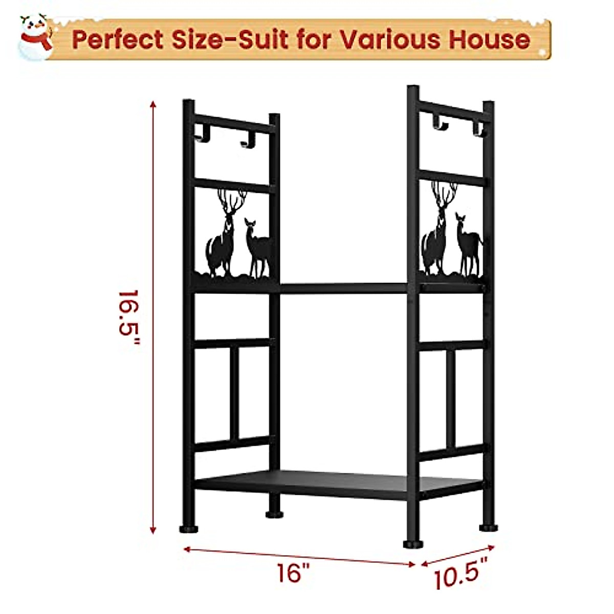 Firewood Rack, 2 Tiers Fireplace Tool Rack Wrought Iron Firewood Log Storage Rack Holder for Indoor Outdoor Fireplace, Fire Pit, Stove (Deers)