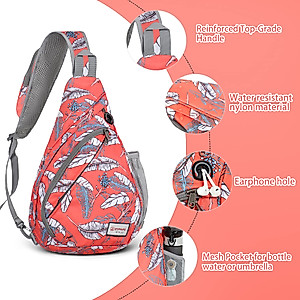 ZOMAKE Sling Bag for Women Men:Small Crossbody Sling Backpack - Mini Water Resistant Shoulder Bag Anti Thief Chest Bag Daypack for Travel Hiking Sports (Orange White Leaf)