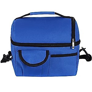 Vaupan Large Insulated Lunch Bag for Women and Men, Dual Compartment Reusable Lunch Box for Office Work Picnic, Leakproof Cooler Lunch Tote Bag with Adjustable Shoulder Strap for Adult (Blue)