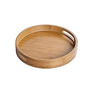 Bamboo Wood Round Tray w/ Handles, Tea & Coffee Table Decorative Serving Tray Food Storage Platters for Serving Beverages & Food on Bar Living Room Home Dining Table(Type A - 25x25x5cm)