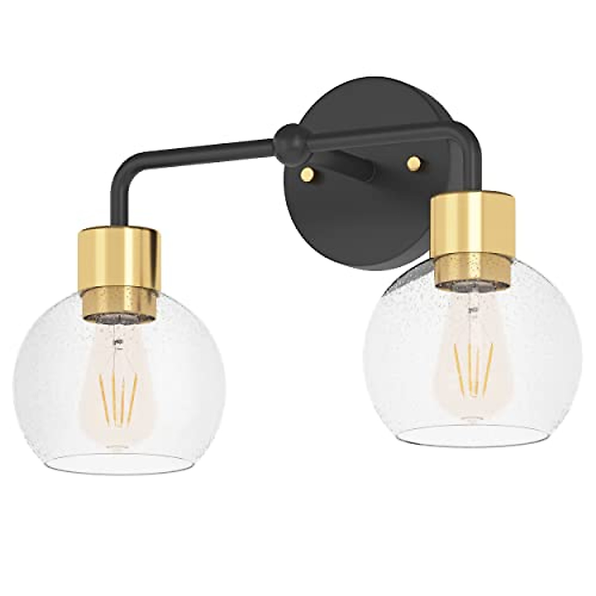 Inlight 16" Wide Black and Brushed Gold 2-Light Vanity Bath Light with Clear Seedy Glass Globe Shades, Bulb Not Included, IN-0443-2-GD