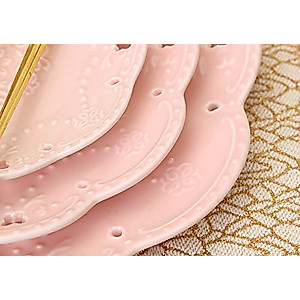 Jusalpha 3-Tier Pink Porcelain Cake Stand/Cupcake Stand/Dessert Stand/Tea Party Pastry Serving Platter/Food Display, Stand, Comes in a Gift Box- Free Sugar Tong, Pink