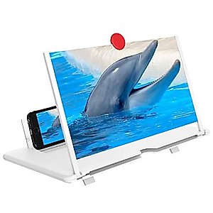 Phone Screen Magnifier, Screen Amplifier 3D HD Screen Projector with Foldable Stand, Phone Screen Magnifier for Watching Movies, Videos, Games and Reading, Compatible with All Phones (White)