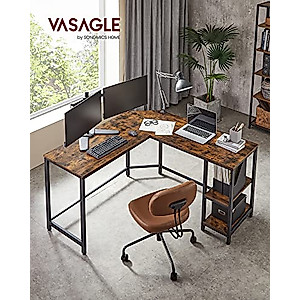 VASAGLE L-Shaped Computer Desk, Corner Desk, 54-Inch Writing Study Workstation, Rustic Brown and Black ULWD72X​