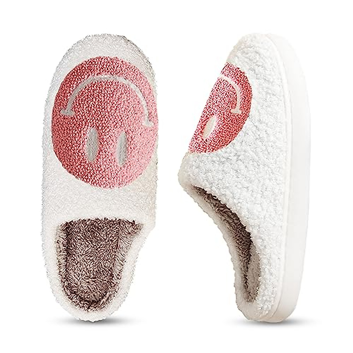 Smiley Face Slippers for Women Happy face slippers Retro Soft Plush Warm Slip-on Slippers, Cozy Indoor Outdoor Slippers