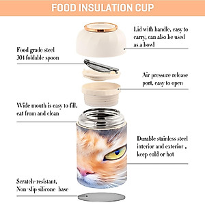 CUPADA Pretty Kitten Cute Food Jar, Lovely Cats Pets Insulated Hot Food Jars Vacuum 17OZ with Folding Spoon for Work Trip Picnic Camping