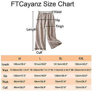 FTCayanz Women's Linen Cropped Wide Leg Pants Elastic Waist Casual Palazzo Trousers with Pockets Beige Medium