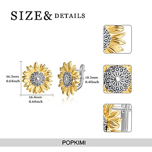 POPKIMI Sunflower Gold/Silver Plated Earrings for Women Sterling Silver Hoop Earrings Birthday Gift Jewelry Silver