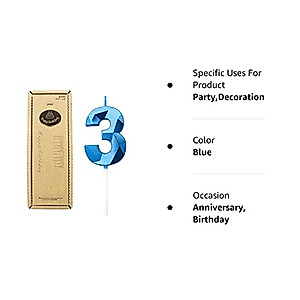 BLUE TOP 2.8 Inch Birthday Cake Candles Number Candles 3D Design Birthday Candles for Cake,Cake Topper Decoration for Kids,Adults,Party,Anniversary,Milestone Age.(DIY Blue Number 3)