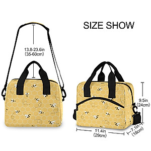 Honeycomb Animal Bee Lunch Bag Reusable Lunch Tote Bag Thermal Cooler Bag Insulated Lunch Box with Adjustable Shoulder Strap for Office School Outdoor Picnic