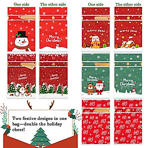 HRX Package 50pcs Christmas Treat Bags Drawstring, 5.8x9x2.4inch Holiday Goodie Bags Small Christmas Gift Bags for Candy Cookie gift giving