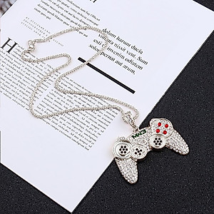 Rrdaily To My Son/Grandson Necklace Colorful Crystal Game Controller Necklaces Punk Hip Hop Friendship Necklace Game Console Necklace for Son/Grandson Best Friends (Silver)