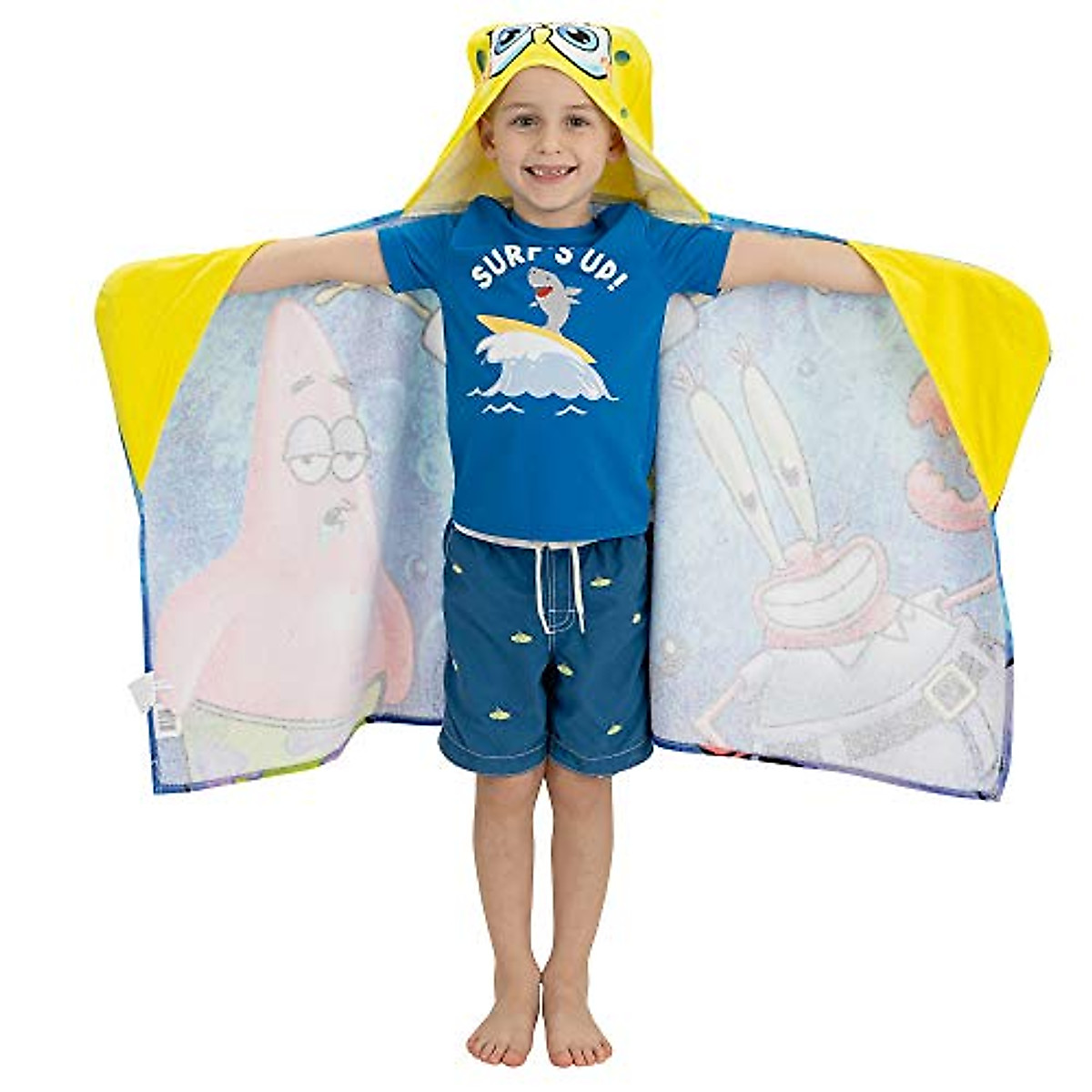 Franco Kids Bath and Beach Soft Cotton Terry Hooded Towel Wrap, 24 in x 50 in, SpongeBob SquarePants