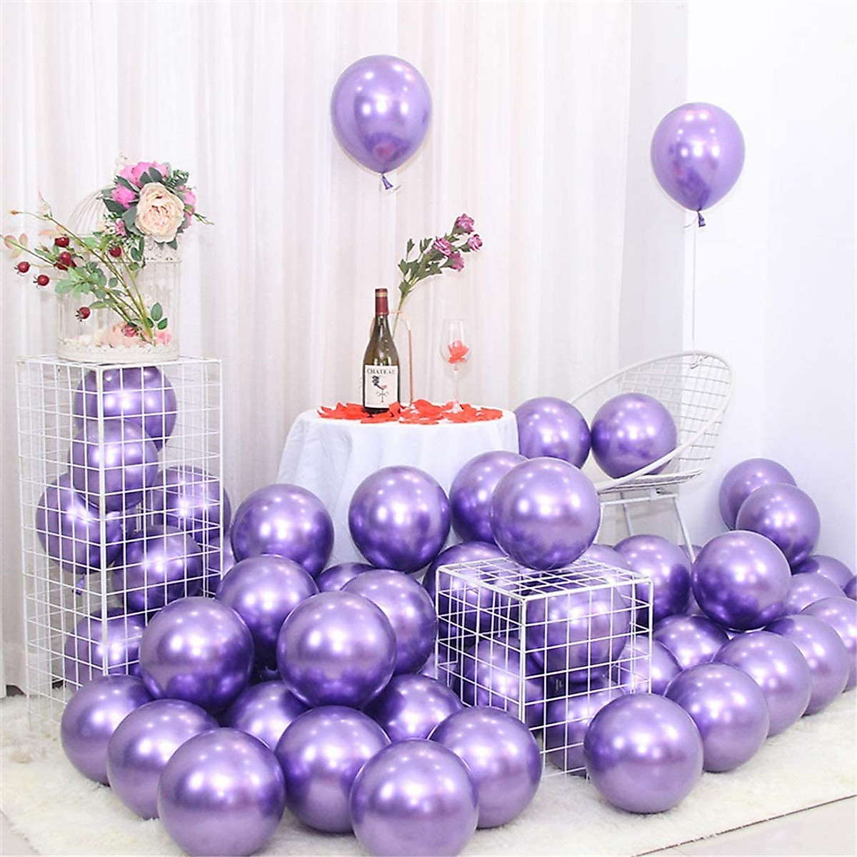 62pcs Metallic Purple Latex Balloons Various Sizes Chrome Balloon 12/10/5 inch Helium Balloon Perfect for Party Birthday Valentines Baby Shower Bridal Shower Wedding Anniversary Balloons