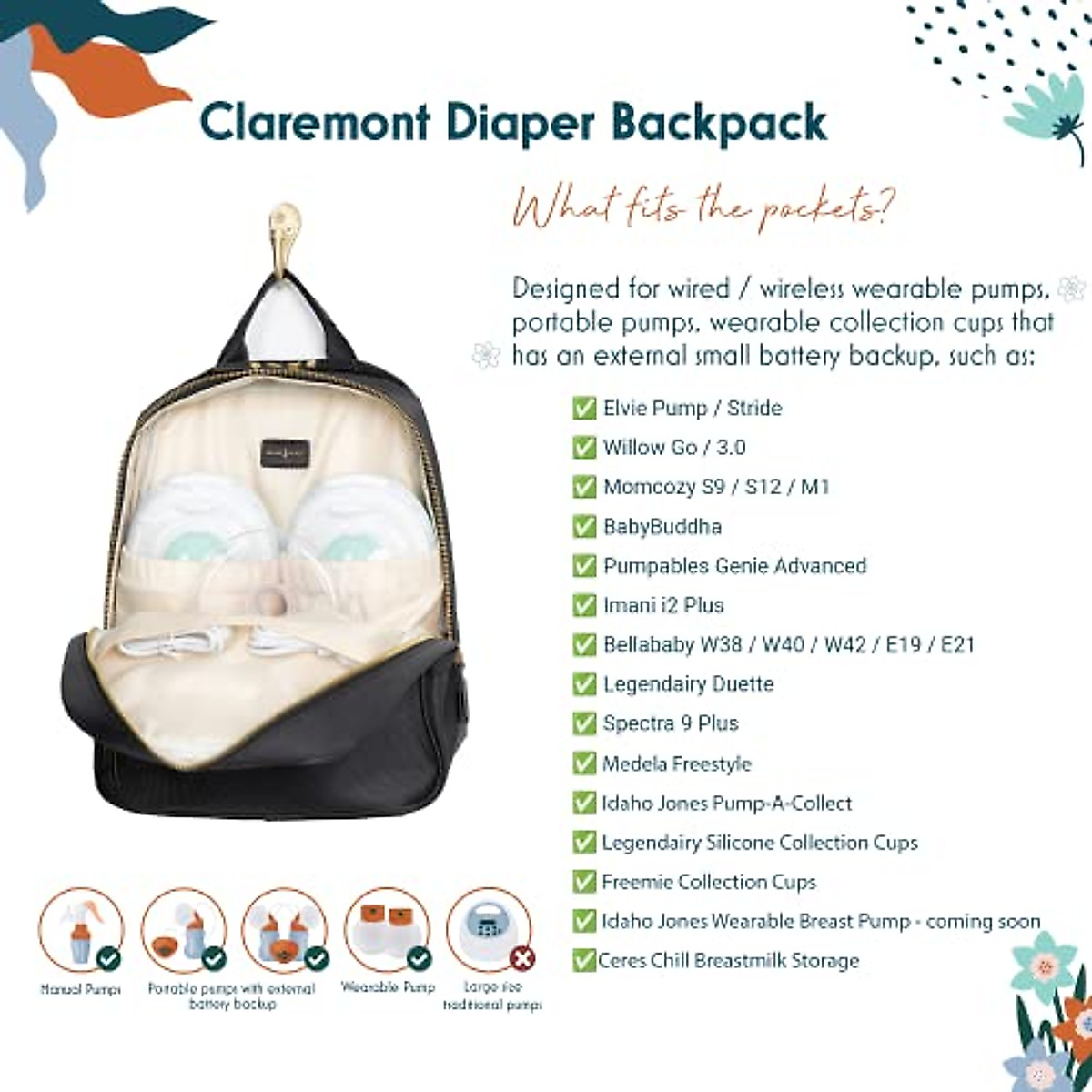 IDAHO JONES Small Diaper Bag, Mini Diaper Backpack - Spacious and Sleek - Stroller Straps and Changing Mat Included - Claremont