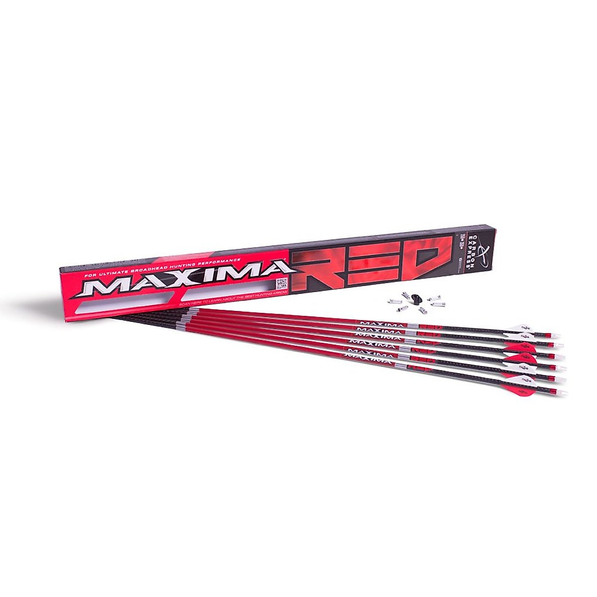 Carbon Express Maxima RED Fletched Carbon Arrows with Dynamic Spine Control and Blazer Vanes, 350 (.350 Spine), 6-Pack