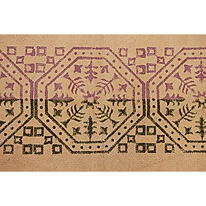 Casavani Hand Block Printed Rug Geometric Green & Pink Tassel Rug Boho Area Rug Easy Care Washable Rugs for Doormat Entryway Living Room Bedroom Hallway Balcony 4x10 Feet Runner
