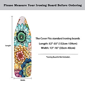 ZWPINITUP Boho Flower Ironing Board Cover Polyseter Scorch Resistant with Hook and Loop Fastener Strap, Elastic Edge One Size