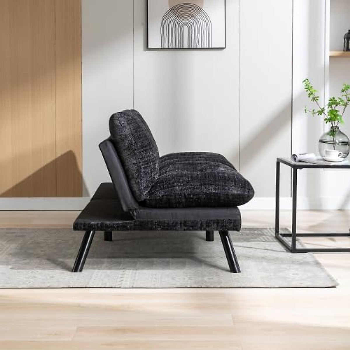 Ochangqi Convertible Futon Sofa Bed with Metal Legs, Adjustable Loveseat Futon Bed Lounge Couch, Futon Sets for Compact Living Space, Single Apartment (Black)