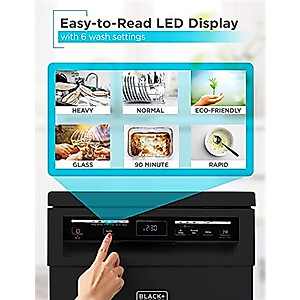 BLACK+DECKER Portable Dishwasher, 18 inches Wide, 8 Place Setting, Black
