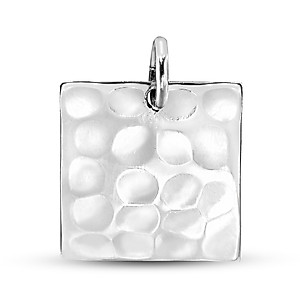 AeraVida Hammered Texture Square .925 Sterling Silver Pendant | Square Pendant Necklace for Women | Hammered Square Pendant Necklace