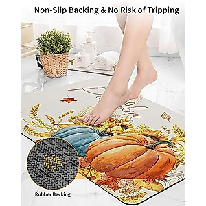 Bathroom Floor Shower Mat, Non-Slip Small Rugs - Easy to Clean, Fall Thanksgiving Pumpkins Sunflowers Wheat Maple Leaves Durable Bath Rug 16"x24" Washable Quick Dry Mats for Bathtubs