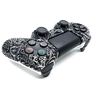 Antil-Slip Silicone Controller Cover Protective Case for PS4/SLIM/PRO Controller Soft Cover Skin for Dualshock 4 Controller with 8 Thumb Grips(White Black Print)