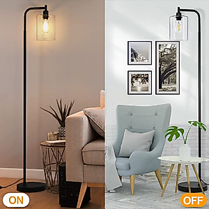 MAXvolador Industrial Floor Lamp, Modern Standing Lamps with Hanging Clear Glass Shade, Classic Reading Tall Pole Light for Living Room Bedroom Office Study Room Farmhouse, Black