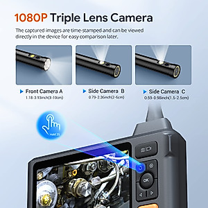 DEPSTECH Triple Lens Borescope Inspection Camera, 5"IPS Screen Endoscope Camera with Lights,1080P Sewer Camera and 180°Flip Button, 16.5ft IP67 Cable, Ease of Use, Tool for Wall, Automotive, Plumbing