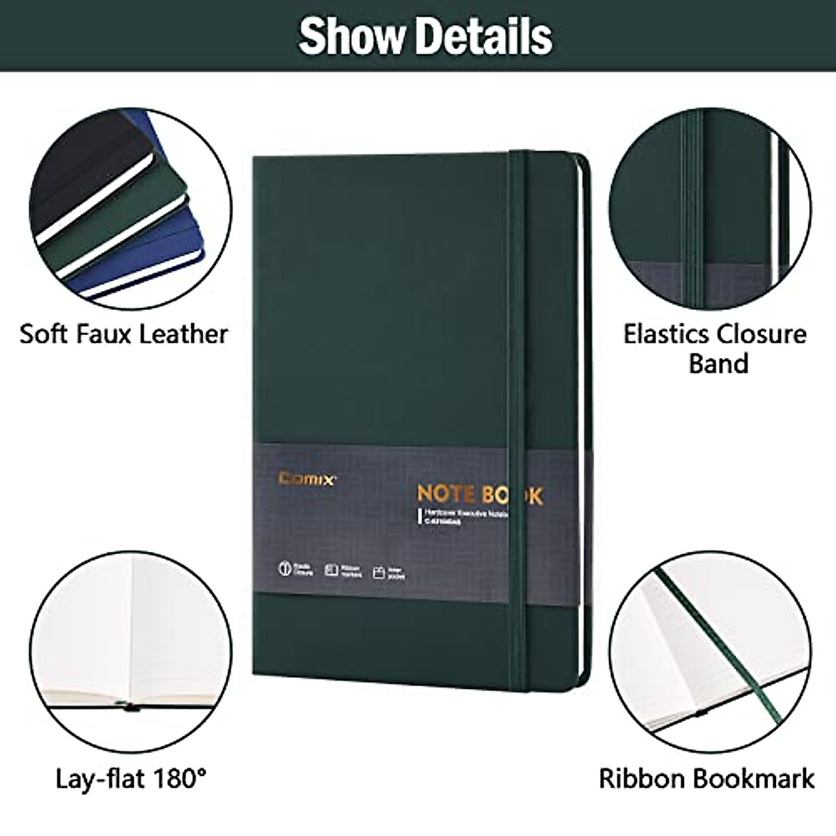 Comix Premium Lined Journal Notebooks - 160 Pages, 5.7 inches x 8 inches – Hardcover A5 Size, College Ruled, Pack of 4