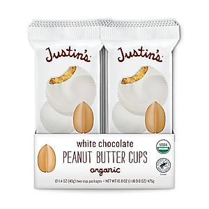 Justin's Organic White Chocolate Peanut Butter Cups, Rainforest Alliance Certified Cocoa, Gluten-free, Responsibly Sourced, 1.4 Ounce (Pack of 12)