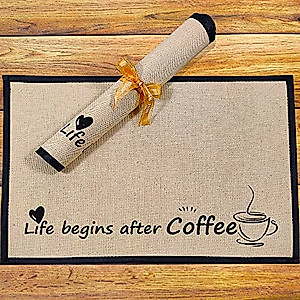 Silanto Coffee Bar Mat, Coffee Station Decor Fabric Coffee Mat for Coffee Bar Home Decor Daily Use 20x14inch… (Life begins after coffee)
