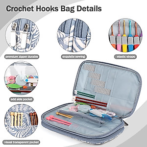 Katech Empty Knitting Needles Case Portable Travel Crochet Hooks Case Zipper Storage Bag Organizer with Transparent Pocket and Holder Slots for Carrying Knitting Needles and Crochet Accessories (Grey)