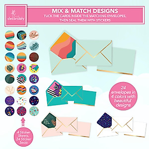 Decorably Assorted Cards with Envelopes & Stickers - 24 Assorted Thank You Cards Pack with Envelopes & Stickers, Blank Inside 6x4in Thank You Cards Variety Thank You Cards with Envelopes Assorted