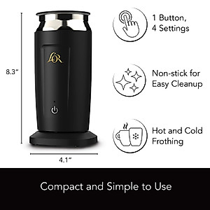 L'OR Barista Milk Frother and Steamer, Automatic Hot and Cold Foam Maker and Milk Warmer, 8.5oz/250ml, Black