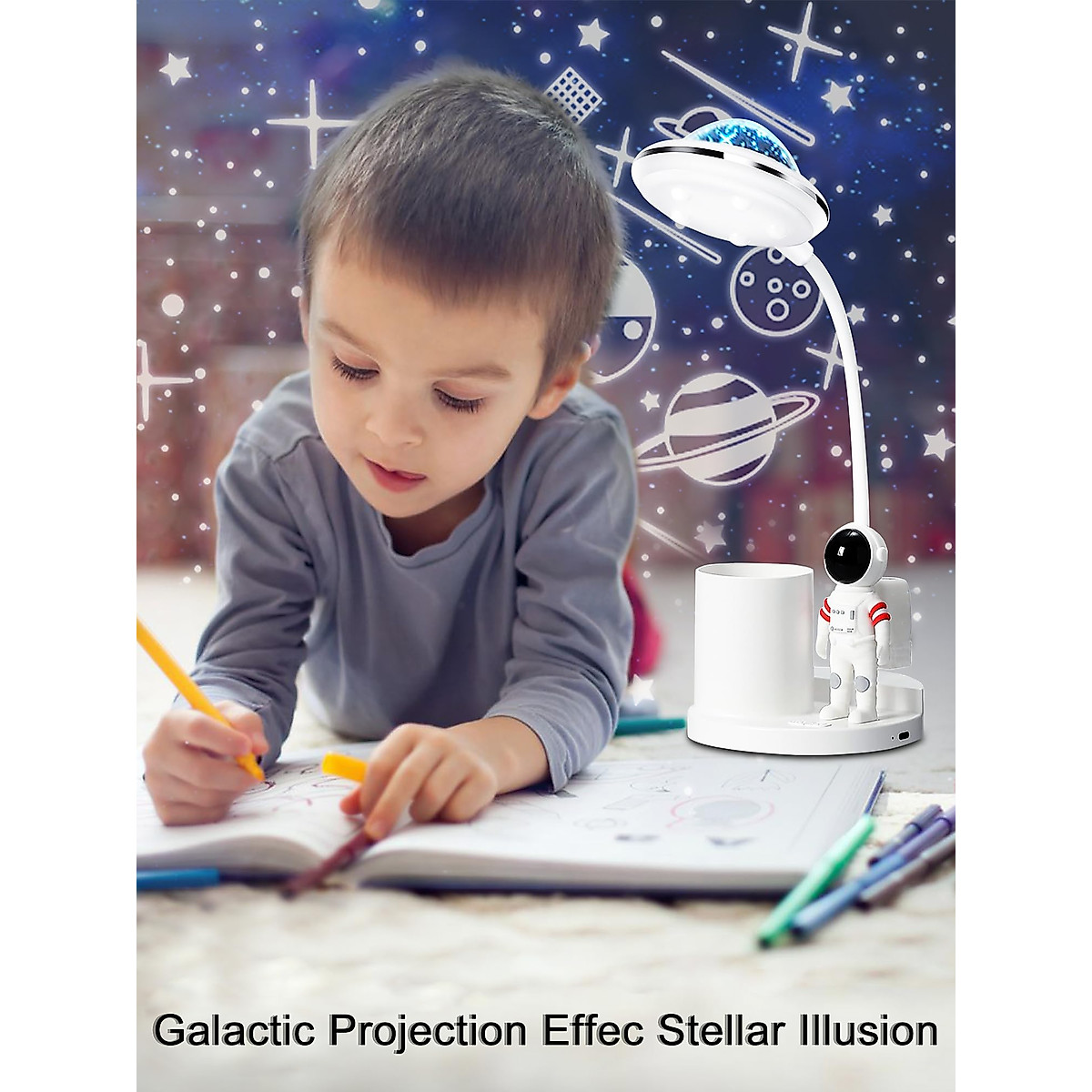Astronaut Desk Lamp for Kids,Star Space Projector Galaxy Night Light,Eye-Care Reading Small Desk Lamps, with Pen Holder Spaceman Table Lamp, Bedroom Decor Aesthetics, Gifts for Boys and Girls