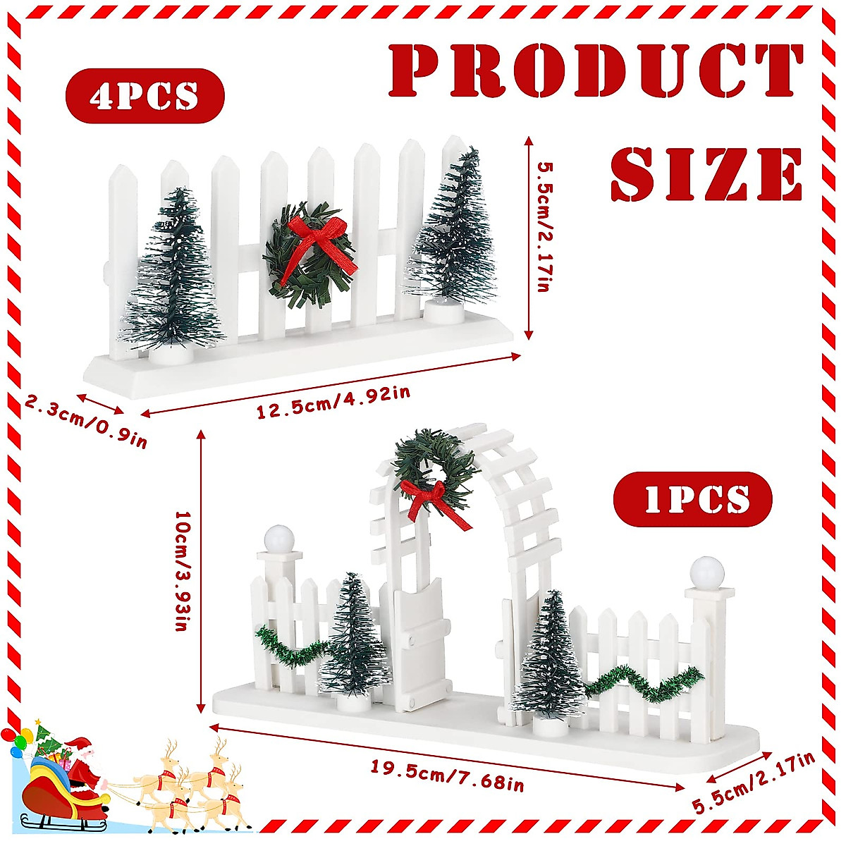 5 Pcs Christmas Village Decorative Fences Entry Gate Lit Figurine Christmas Wreath Tree Picket Fence Snow Accessories for Village Collections Snow Fence Figurine（White Series）