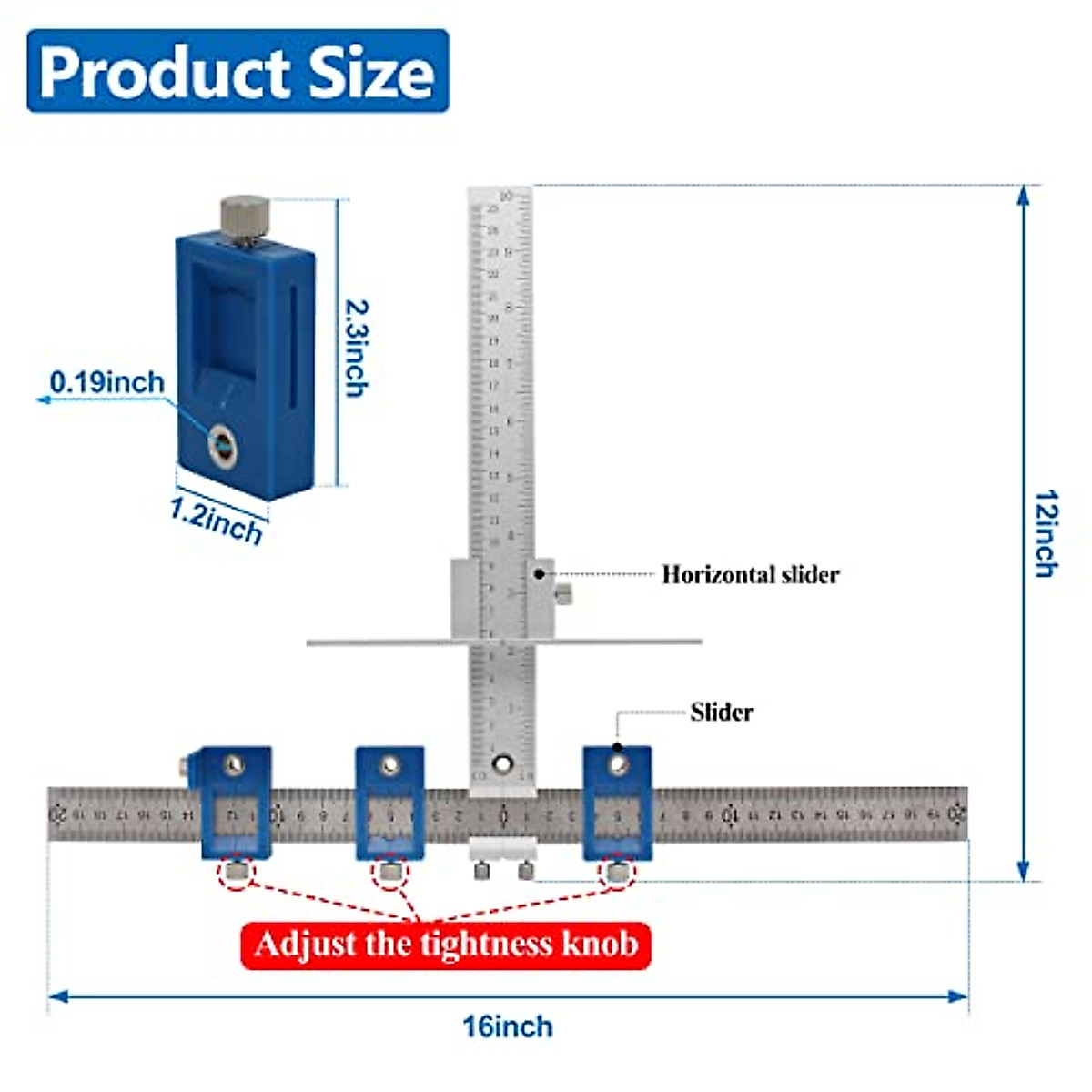 Quick-Set Cabinet Drilling Jig/Template for Easy Installation for Handles and Knobs on Doors and Drawer Fronts-Blue Stainless Steel.
