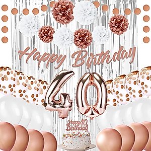 EpiqueOne 41-Piece Rose Gold 40th Birthday Decorations for Women | Includes Happy Birthday Banner, Cake Topper, Tissue Pom Poms & More | Easy to Set Up | Also Ideal for Bridal and Baby Showers & More