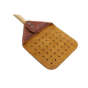 Heavy Duty Leather Fly Swatter with Oak Wooden Handle 18 inch (3)
