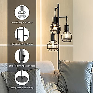 EDISHINE Industrial Floor Lamp, Dimmable Farmhouse Standing Lamp for Living Room, Sturdy Base, Rustic Tall Tree Reading Lamps Home Decor for Bedroom, Office, Black (3 LED Edison Bulbs Included)