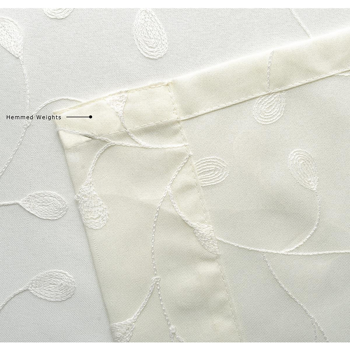 MIUCO Floral Embroidered Semi Sheer Curtains Faux Linen Grommet Curtains for Girls Room 52 x 84 Inch Set of 2, Off White