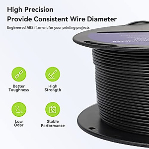 NAGA ABS 3D Printer Filament 1.75mm, High Toughness & High Hardness ABS Filament, 1kg Spool(2.2lbs), Dimensional Accuracy +/- 0.03 mm (Black)