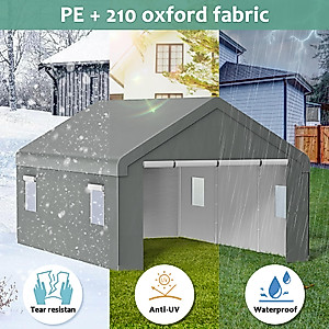 ROOMTEC Outdoor 13x20 FT Carport, Heavy Duty Canopy Storage Shed with Mesh Windows and Pure iron pipe, Waterproof Oxford Cloth, Removable Sidewalls & Doors, for Car, Boat, Party, Wedding, Light Grey